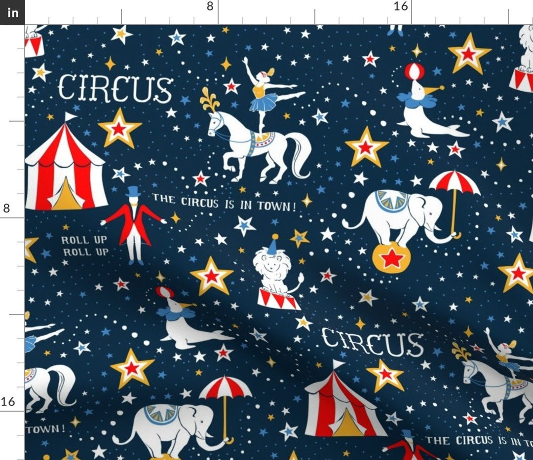 Retro Circus Fabric Retro Circus Elephant Ring Master Blue Vintage by ...