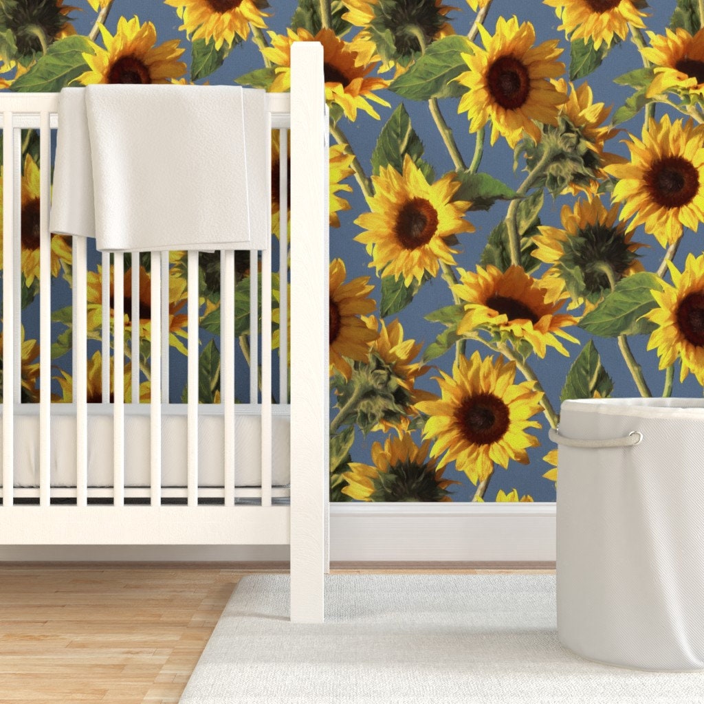 Sunflower Wallpaper Sunflowers on Light Blue by Micklyn - Etsy