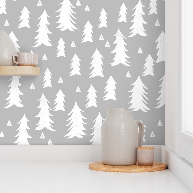 Tree Wallpaper Trees Grey Forest Simple Minimal by Andrea - Etsy