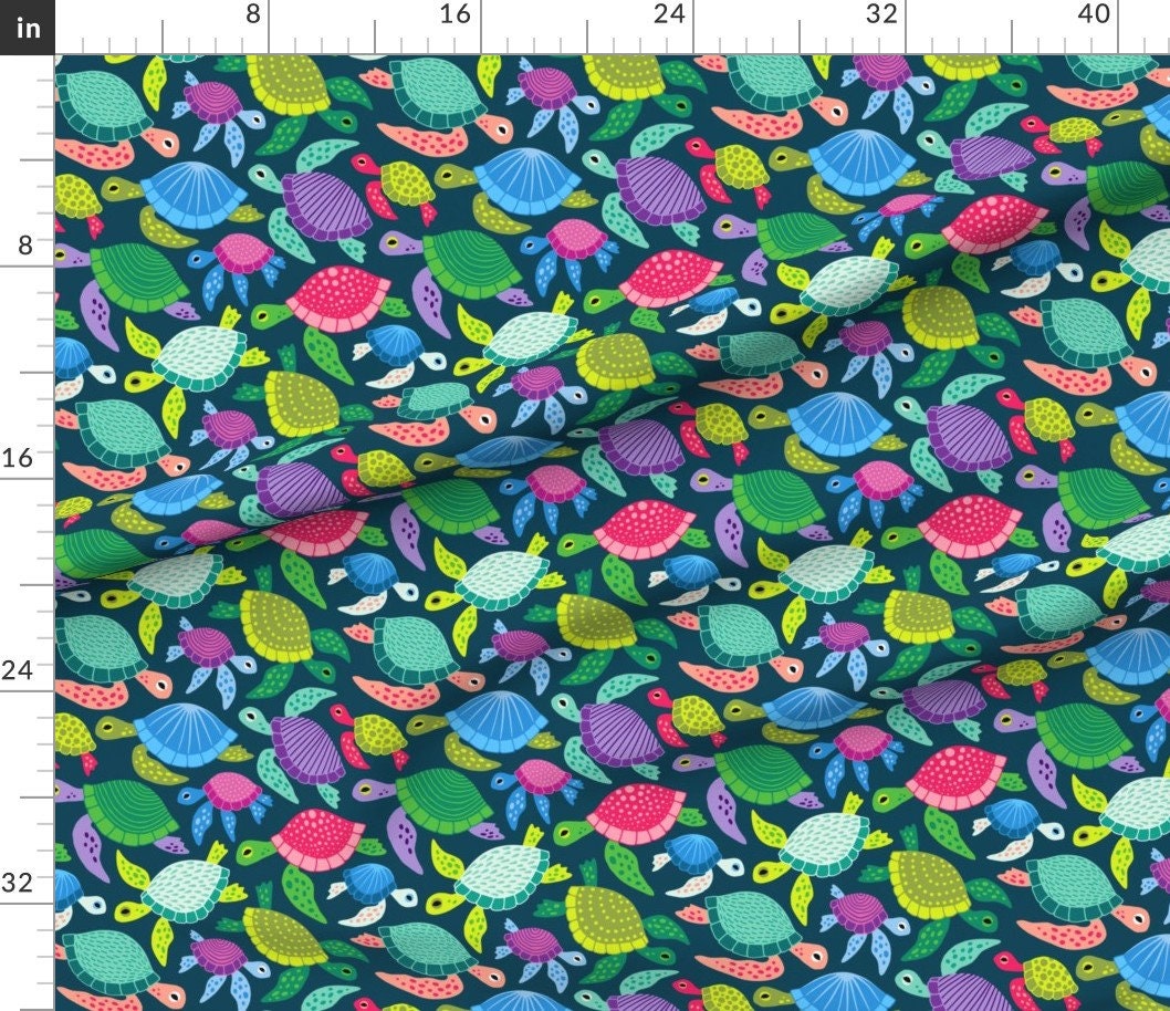 Turtle Fabric Colorful Sea Turtles by Heleen Vd Thillart - Etsy