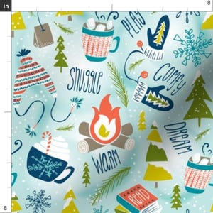 Snow Day Fabric - Snow Day Hooray! - Winter Fun Aqua by Heatherdutton ...