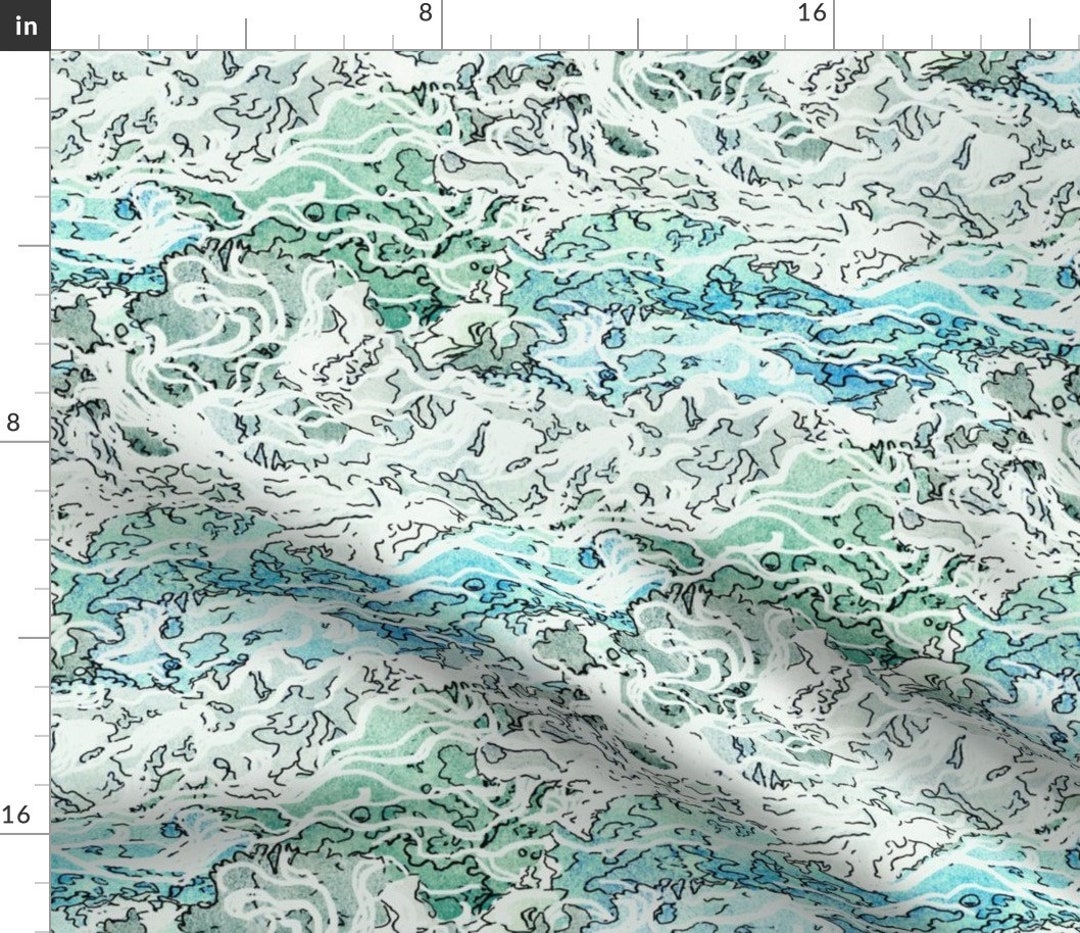 Sea Abstract Blue Ocean Illustration Fabric Ocean Waves by ...