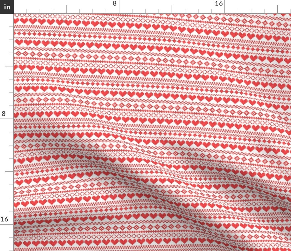 Red Fair Isle Hearts Fabric Fair Isle Red White by - Etsy