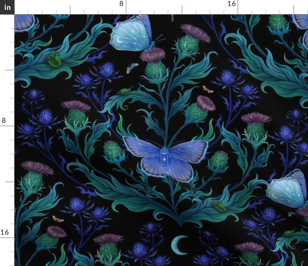 Art Nouveau Fabric Dark Thistle by Episodic_drawing Moody Floral Witchy ...