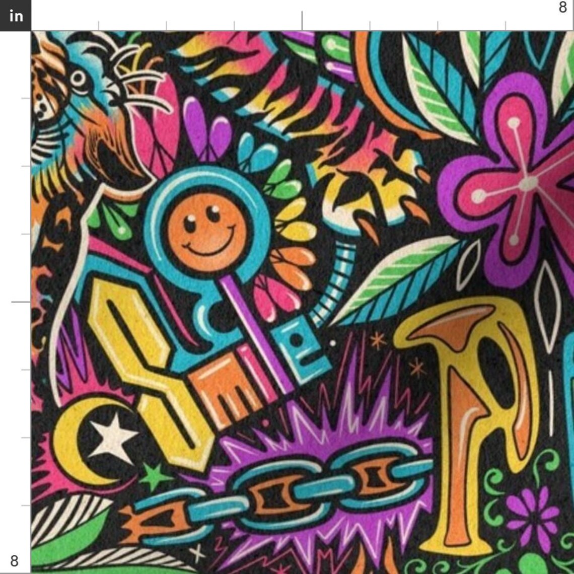 Y2k Fabric - Y2k Doodle Bang Pattern by Dacha Dreamland - Y2k Throwback ...
