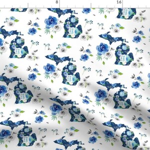 Michigan Fabric Detroit Pride by Shopcabin Blue Floral Detroit Michigan ...