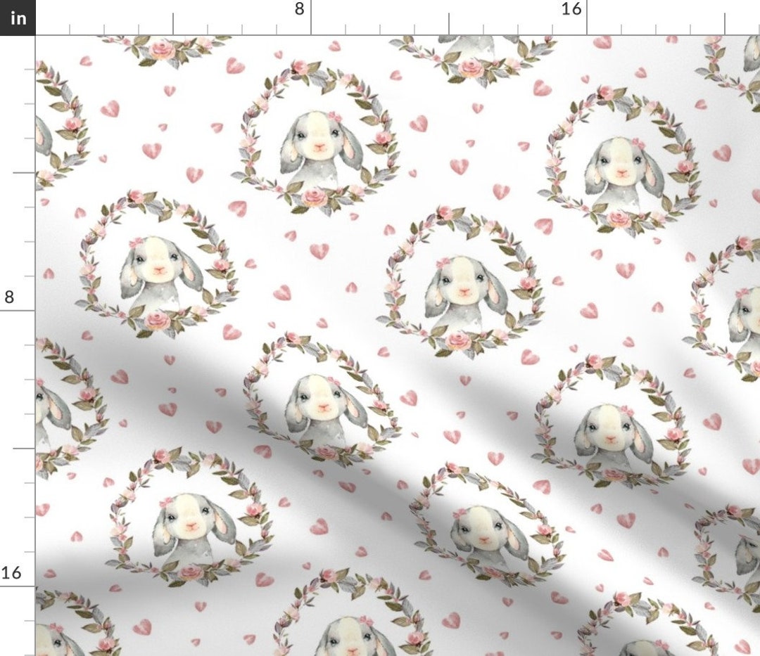 Bunny Fabric Pink Bunny With Bow and Hearts by Shopcabin Bunny Floral ...