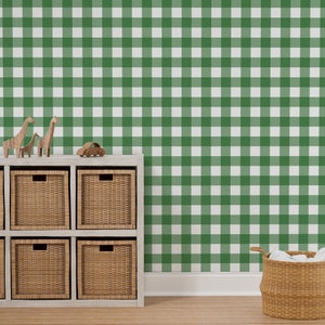 Green Check Wallpaper Check Kelly by Willowlanetextiles - Etsy
