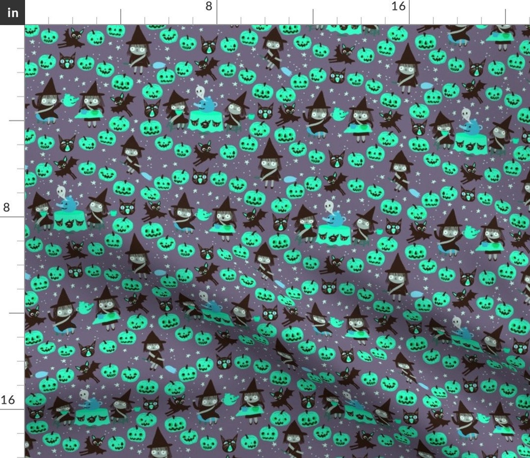 Gray and Teal Halloween Witches Fabric Witch Fabric Purple - Etsy