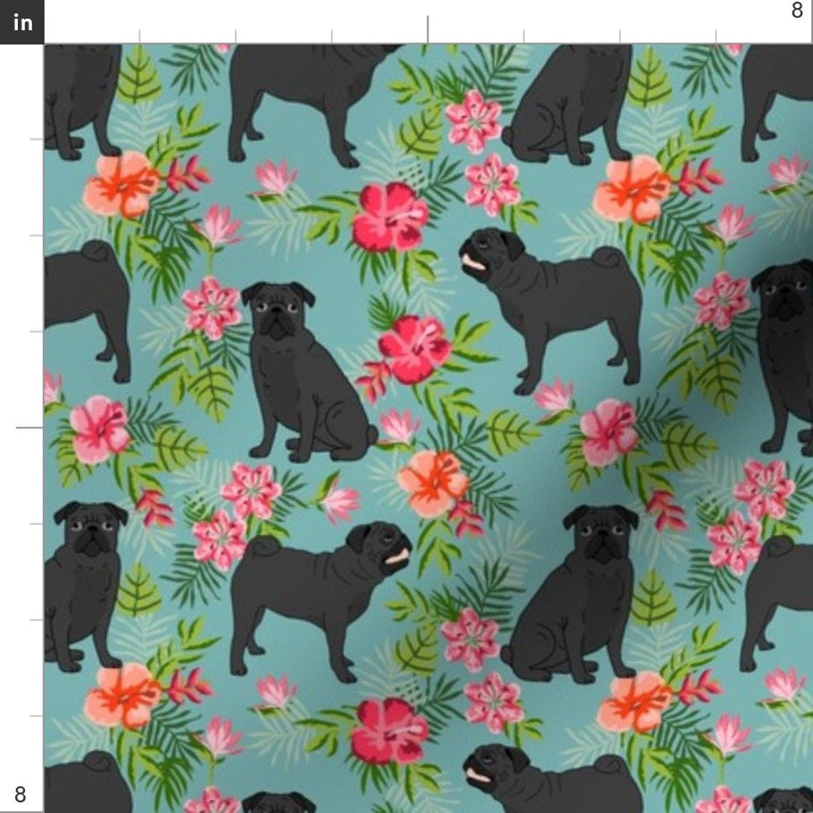 Hawaiian Pugs Fabric Black Pug Hawaiian Fabric by - Etsy