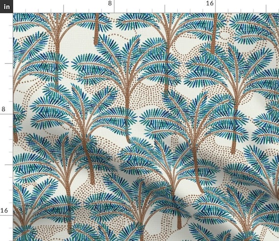Vintage Palms Fabric Turquoise Palm Trees by Evamatise - Etsy