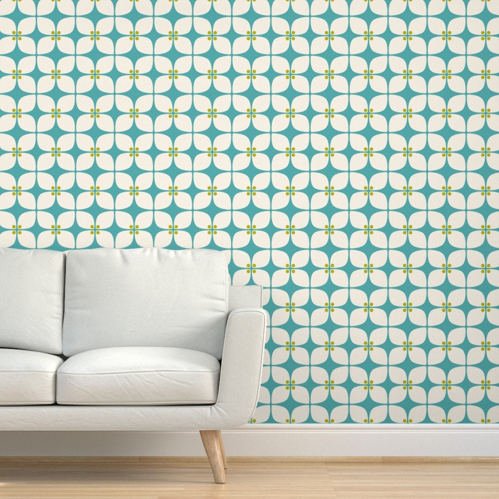 Geometric Wallpaper Square Teal by Brainsarepretty - Etsy