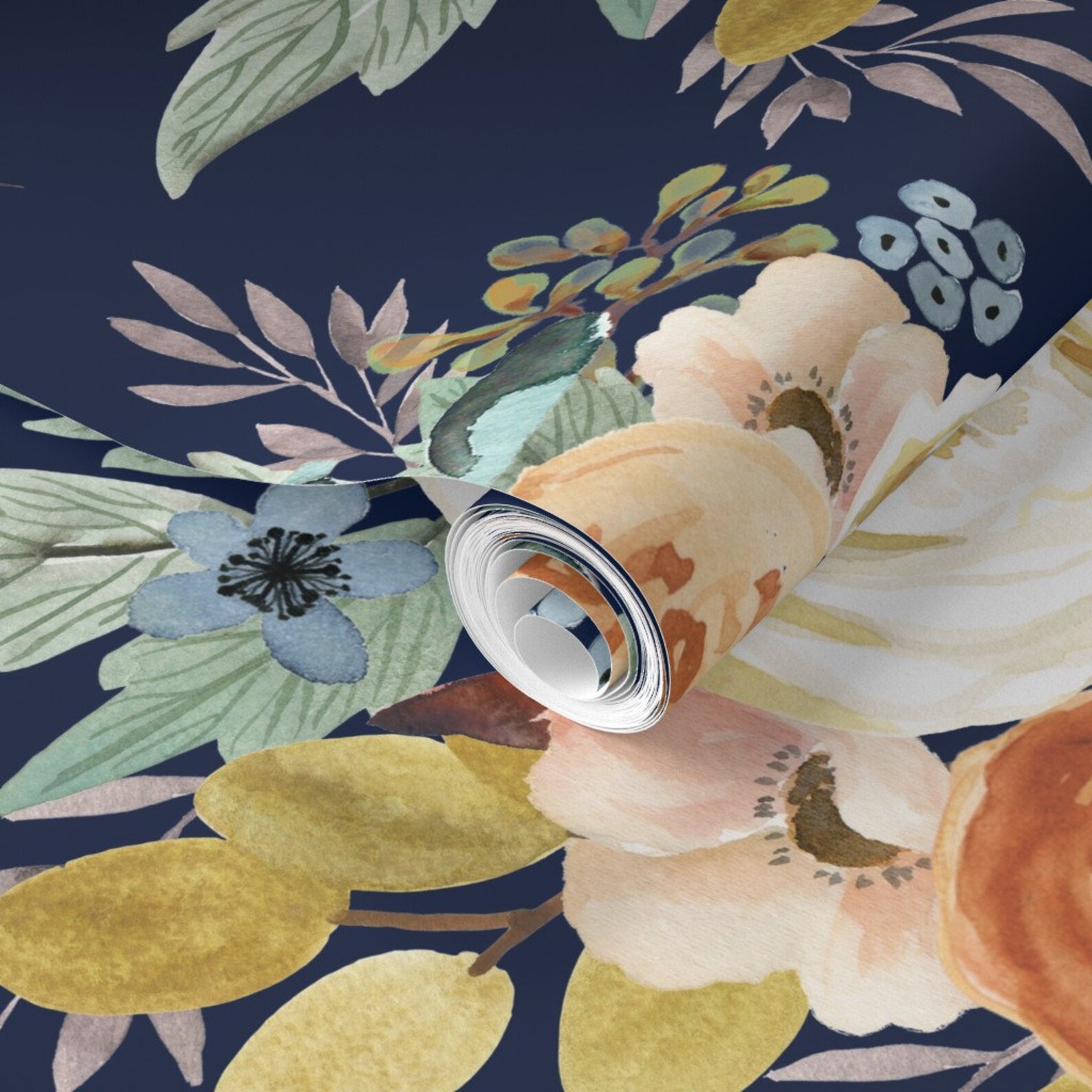 Floral Wallpaper 8 Western Autumn More Florals Navy by - Etsy