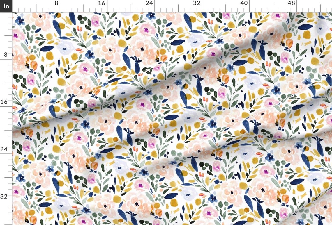 Pastel Floral Fabric - Sierra-floral by Crystal_walen - Watercolor ...