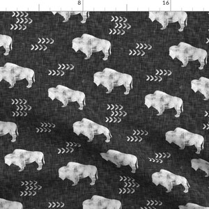 Buffalo Fabric Distressed Buffalo on Dark Gray Linen by ...