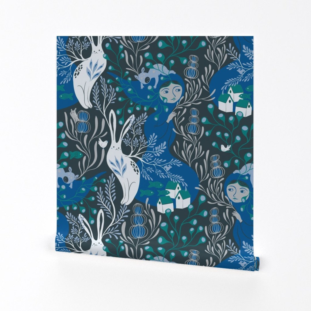 Blue Woodland Rabbit Wallpaper Blue Girl by Gaiamarfurt Blue Girl White ...