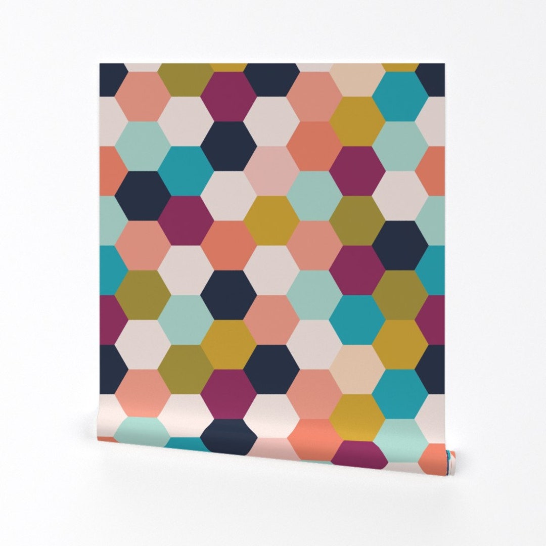 Hexagon Wallpaper Hexagon Favorite Colors by Ivieclothco Coral Mint ...