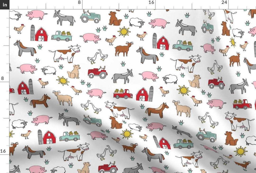 Farm Fabric - Farm // Nursery Kids by Andrea Lauren - Farm Animals Cow ...
