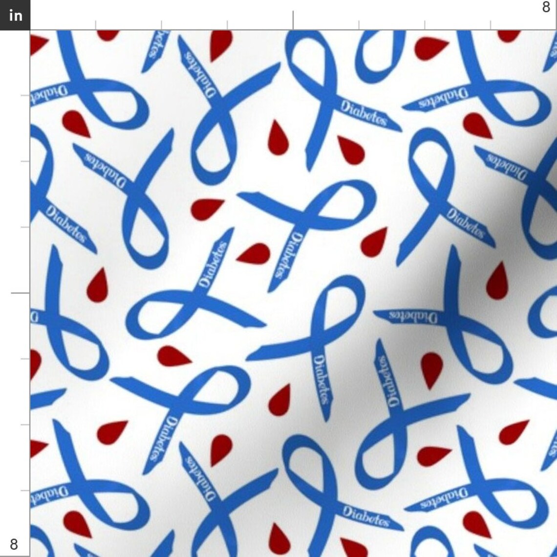Diabetes Ribbon Fabric Diabetes Ribbon Scattered Ditsy With - Etsy
