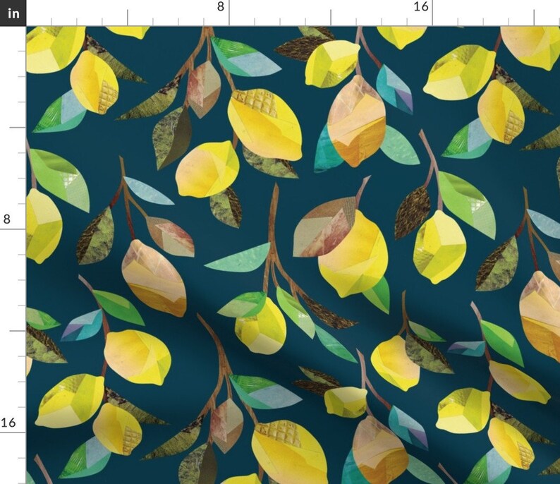Pop Art Lemon Trees Fabric Lemon Branches Midnight Citrus by - Etsy