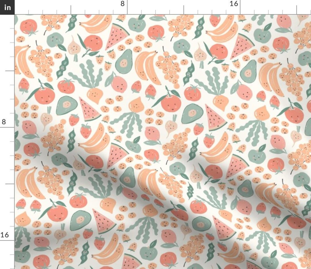 Cute Foods Fabric - Fruit and Veggies by Hufton_studio - Happy Boho ...