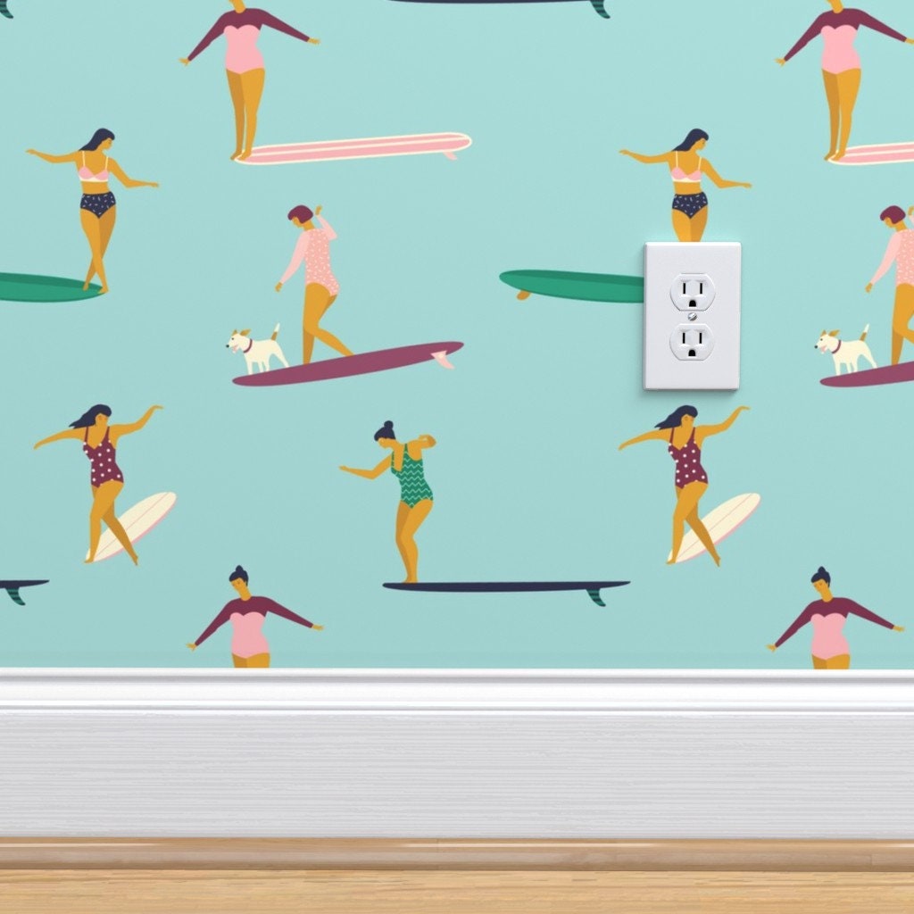 Surfing Wallpaper Souls Surfers Light Blue by Tasiania | Etsy