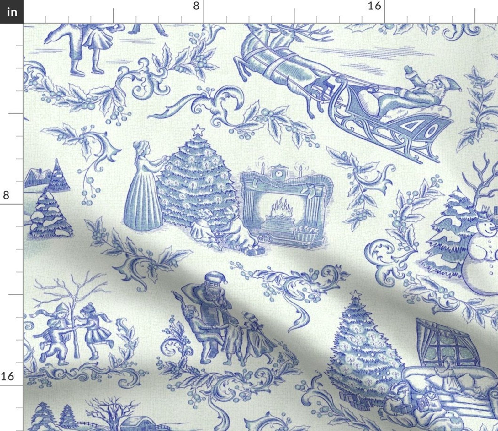 Holiday Traditions Fabric Christmas Toile in Blue by Aaron - Etsy
