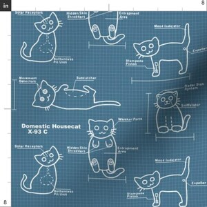 Cat Fabric - Cat Blueprints by Amber_morgan - Novelty Cats Blue Print ...