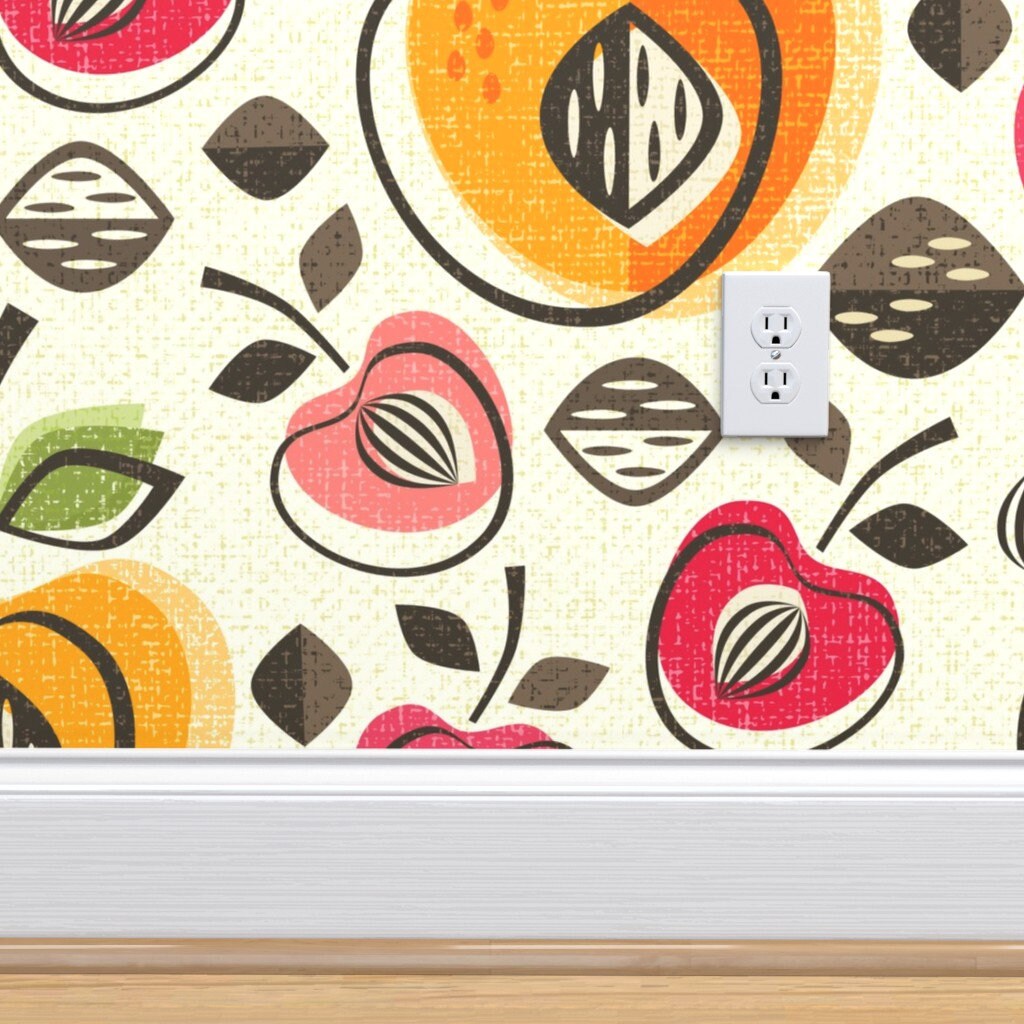 Retro Cherries Wallpaper Retro Cherries And Peaches By | Etsy