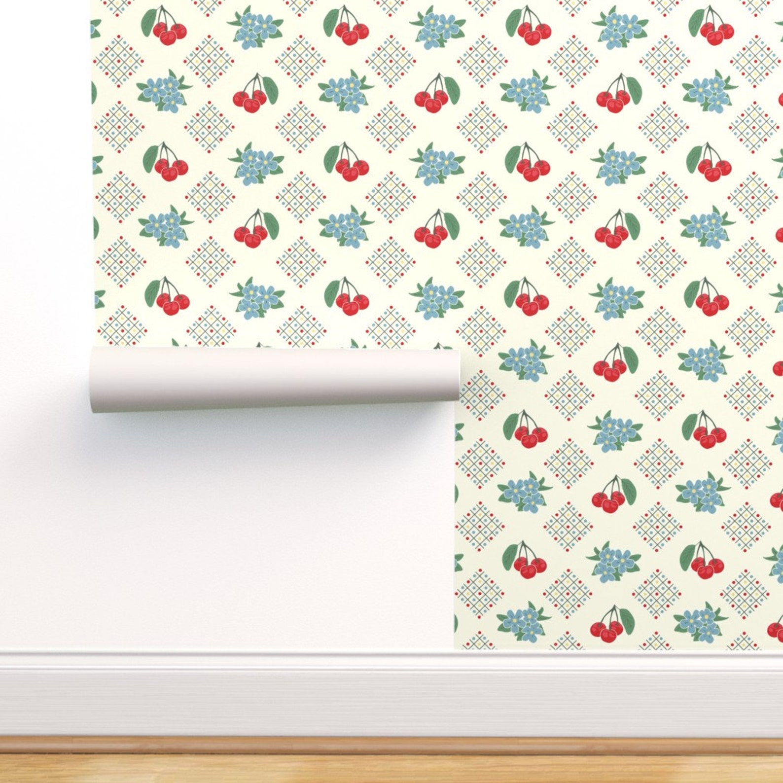 Retro Kitchen Wallpaper Kitchen Cherry Large Print by - Etsy