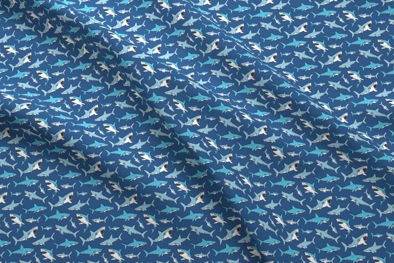Shark Fabric Sharks Shark Blue On Navy Blue Smaller 15 Inch | Etsy