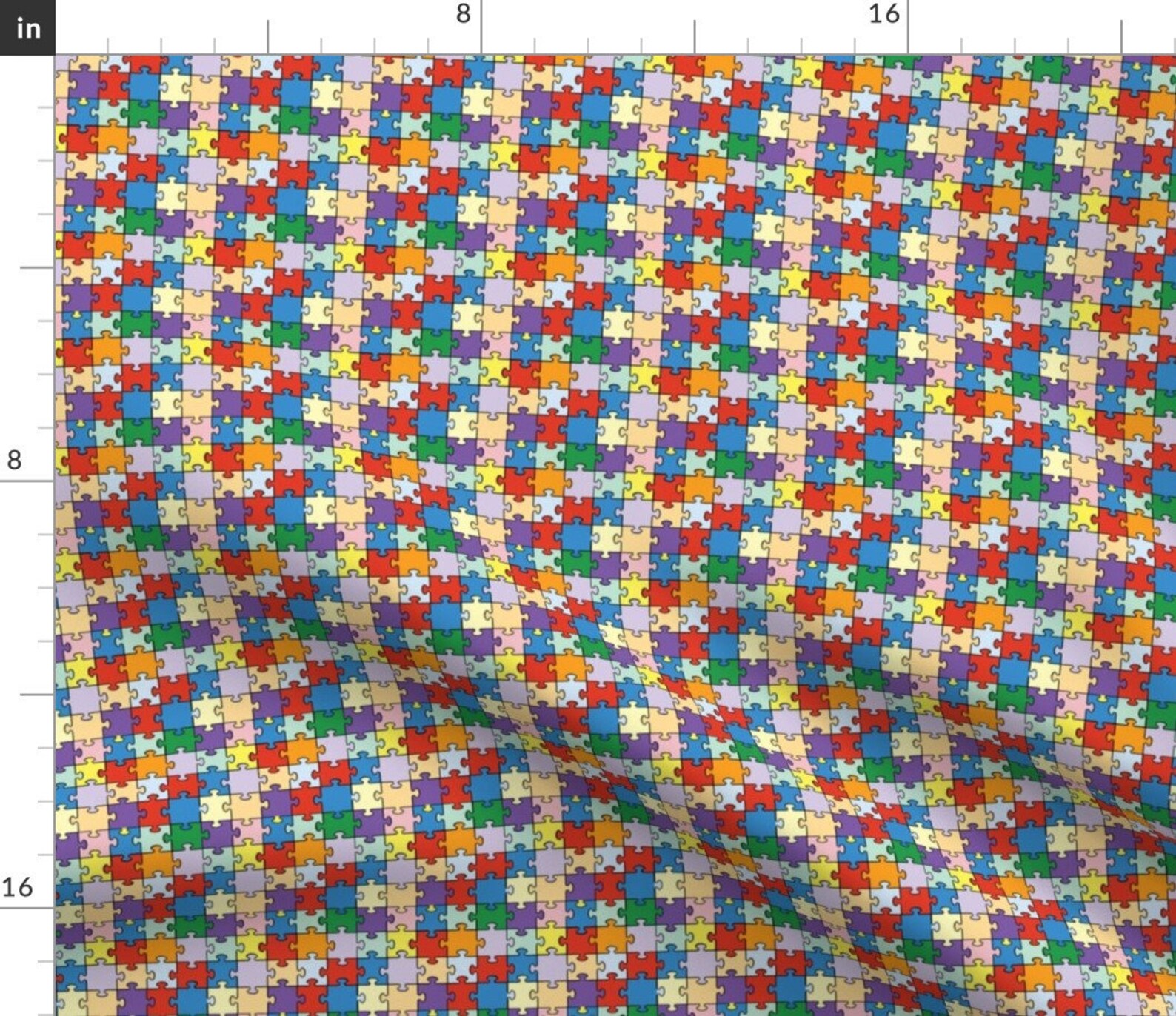 Puzzle Fabric Brightly Colored Jigsaw By Studiofibonacci | Etsy