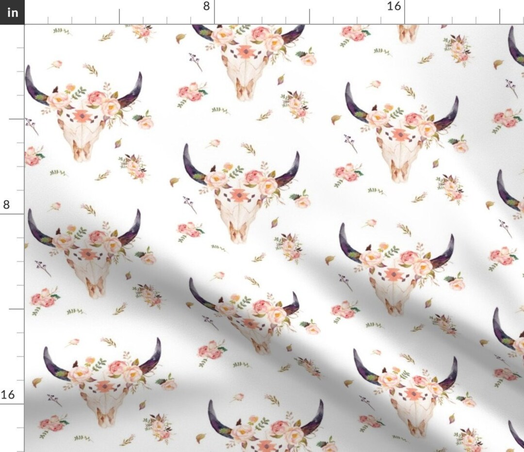 Pink Boho Bison Fabric Pink Tribal Bison With Florals by - Etsy