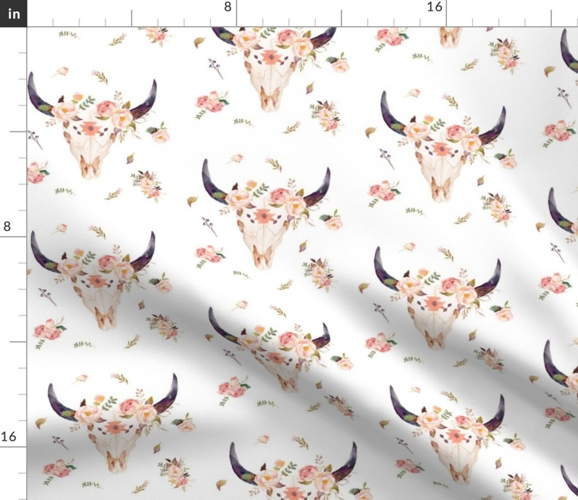 Pink Boho Bison Fabric Pink Tribal Bison With Florals by | Etsy