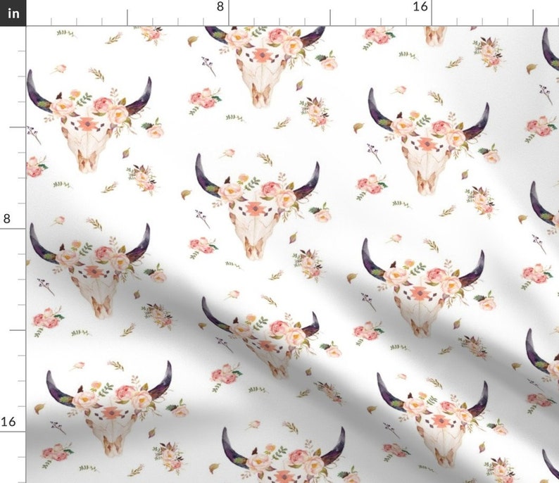 Pink Boho Bison Fabric Pink Tribal Bison With Florals by - Etsy