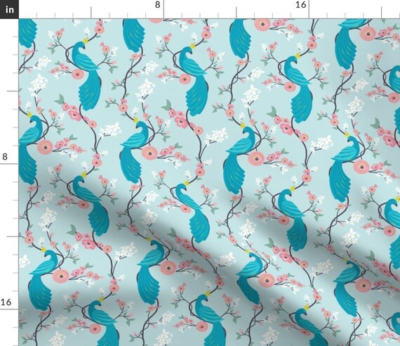 Peacock Fabric Peacock Garden Blue by Ewa_brzozowska - Etsy
