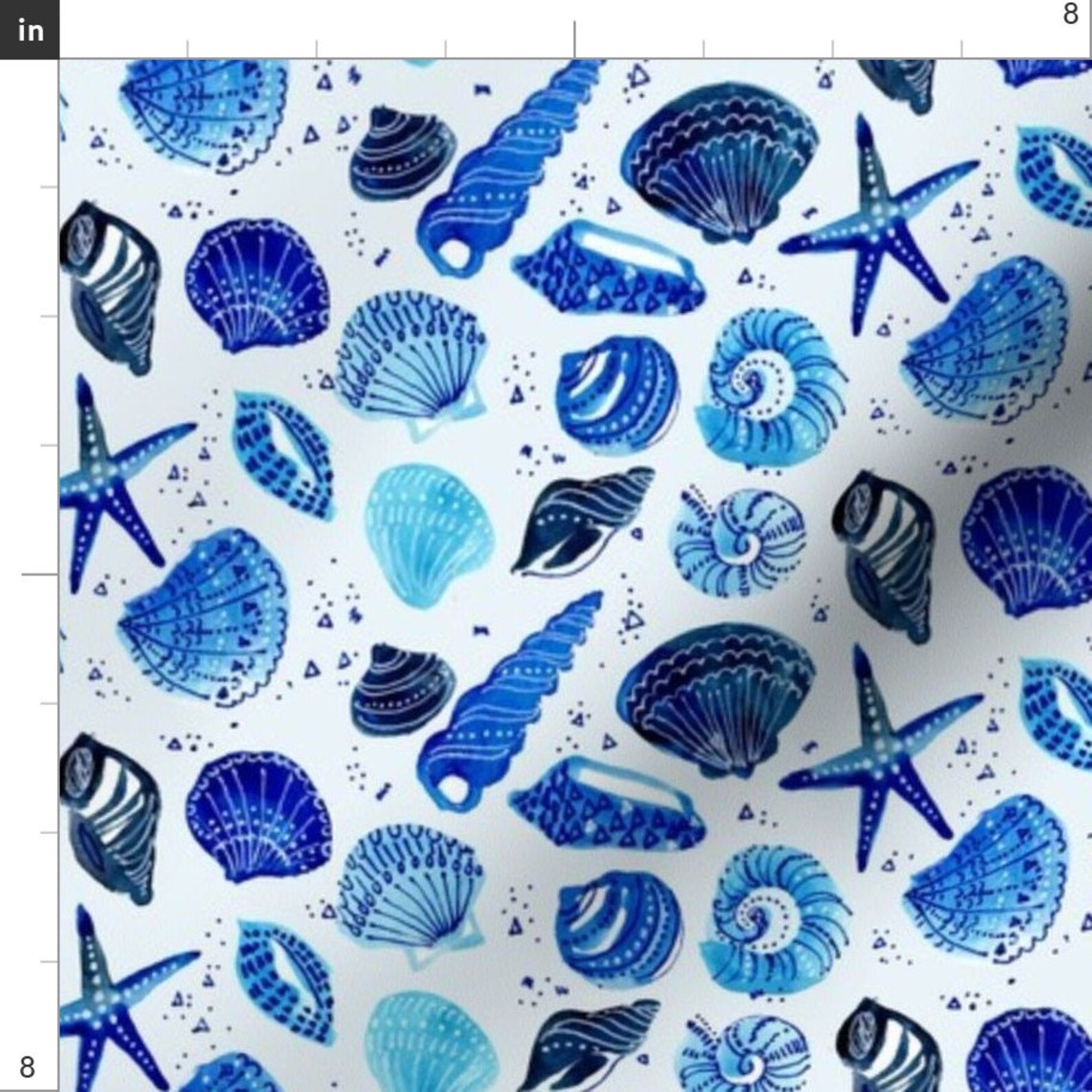 Blue Sea Shells Fabric Seashell Blues by Ohn Mar Win - Etsy