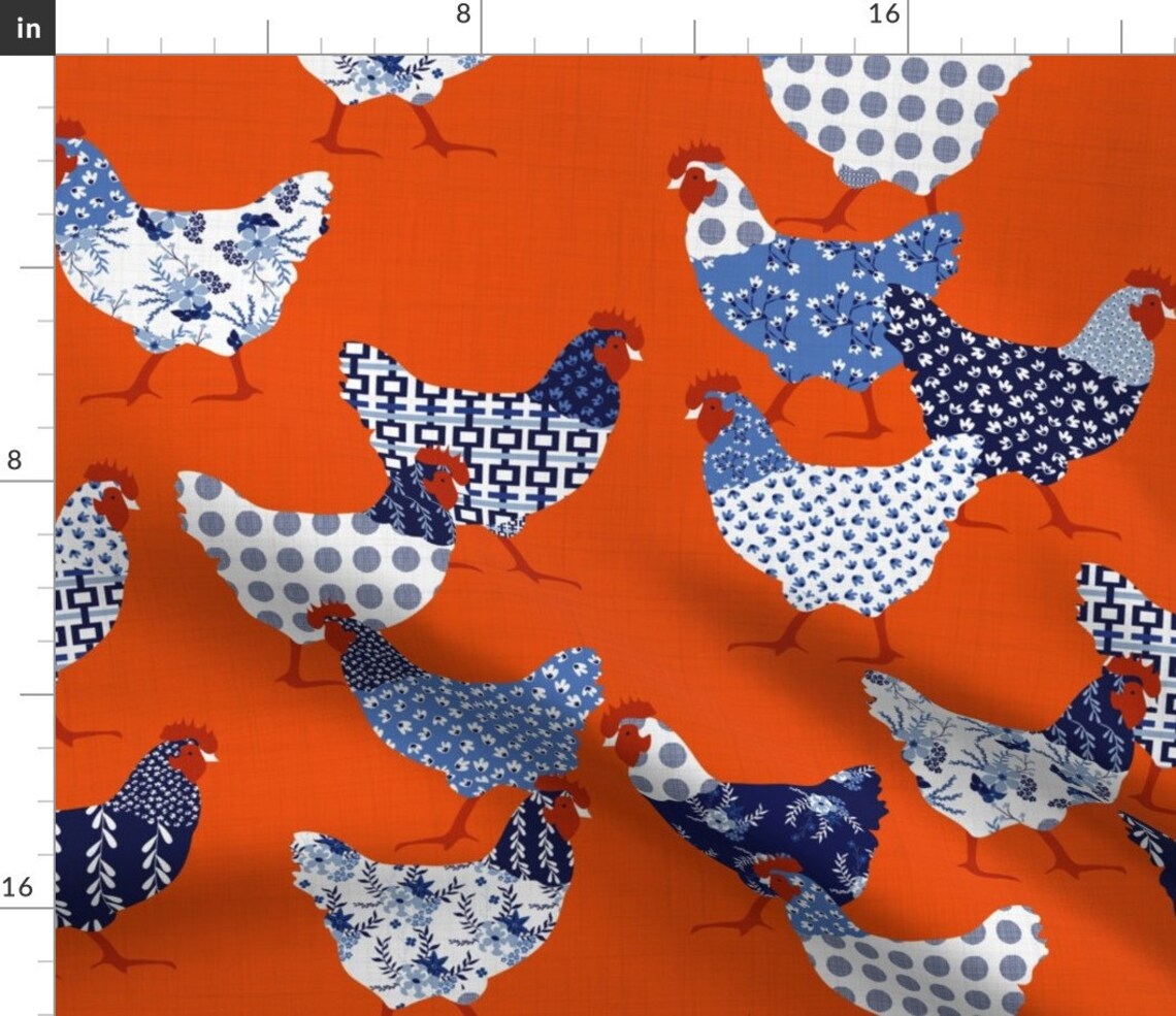 Patterned Chicken Fabric Chick Chick Chinoiserie by Booboo | Etsy