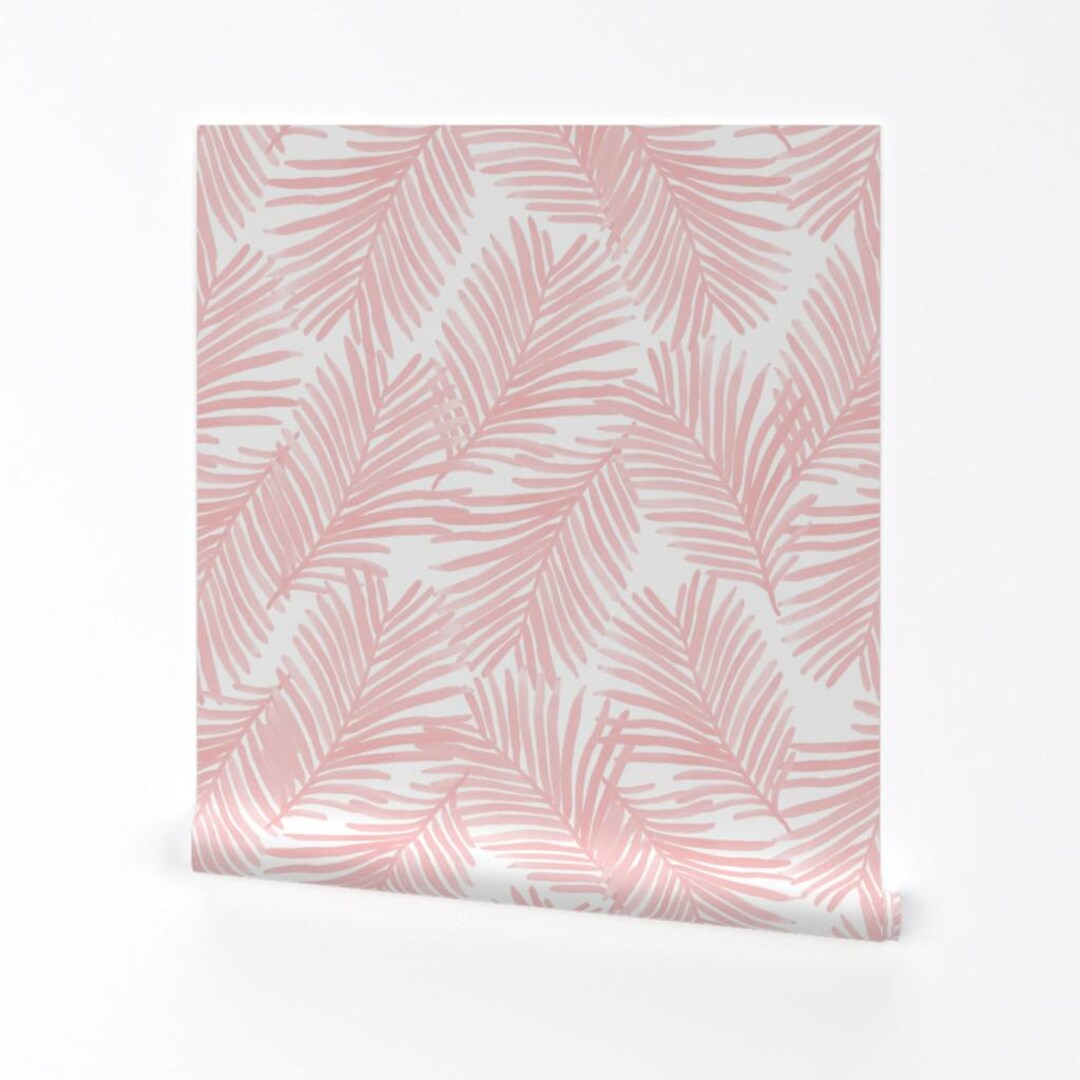 Palm Wallpaper - Palm Print Fabric Pastel Pink by Charlottewinter ...