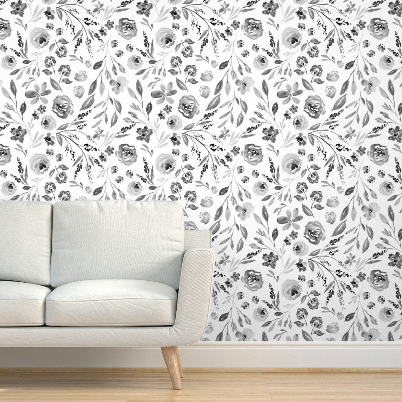 Gray Floral Wallpaper Farm House Floral C by | Etsy