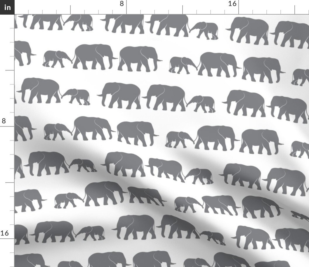 Gray Elephant Family Fabric Fabric Elephants March Dark - Etsy