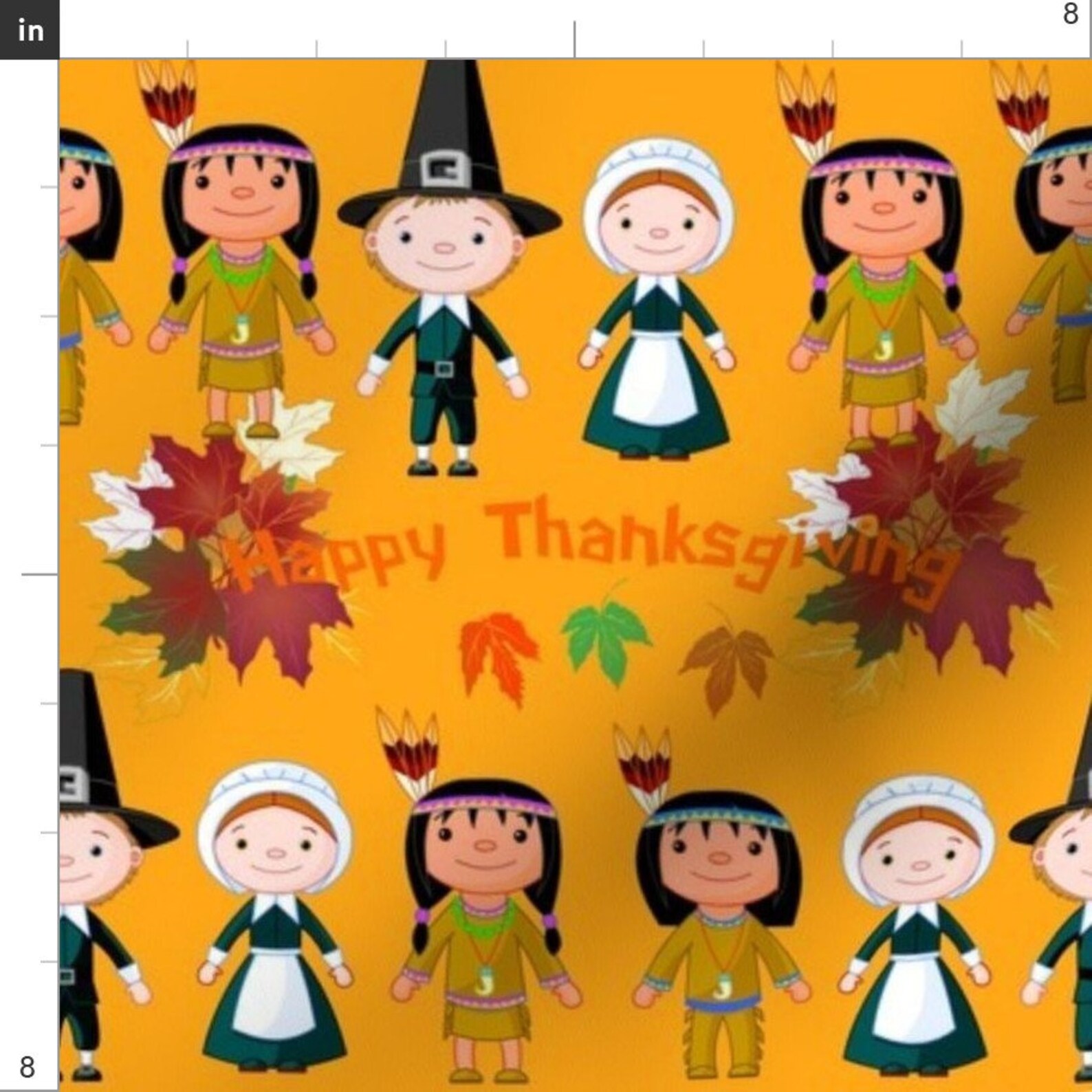 Thanksgiving Characters Fabric Happy Thanksgiving by - Etsy