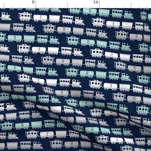 Train Fabric - Trains on Navy - Modern Train Fabric by ...