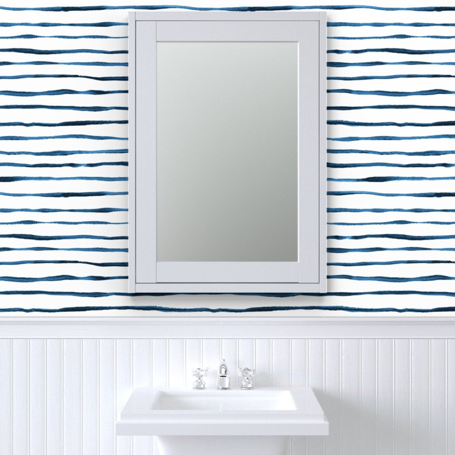 Stripes Wallpaper Indigo Stripes by Micklyn Blue White - Etsy