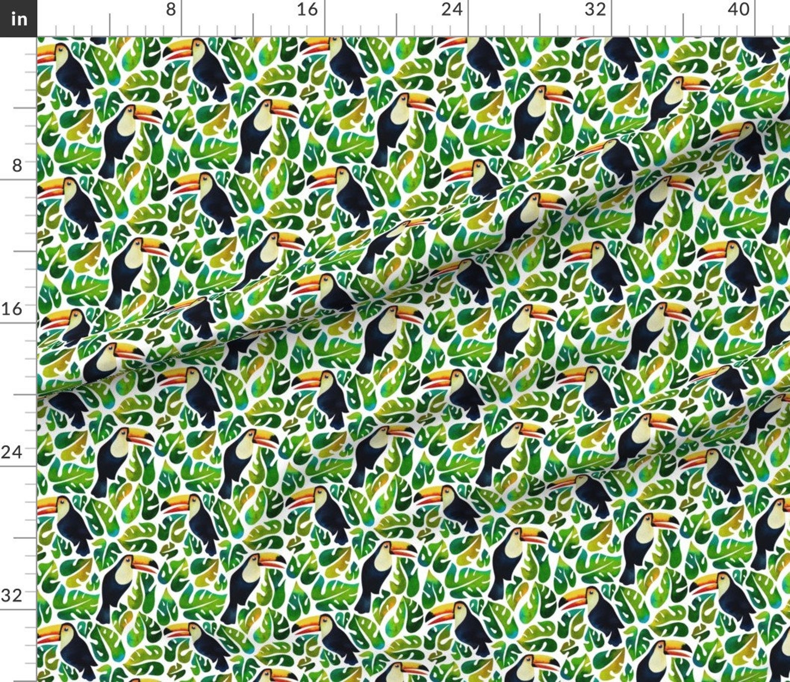 Toucan Fabric Watercolor Toucans With Monstera Leaves by - Etsy Canada