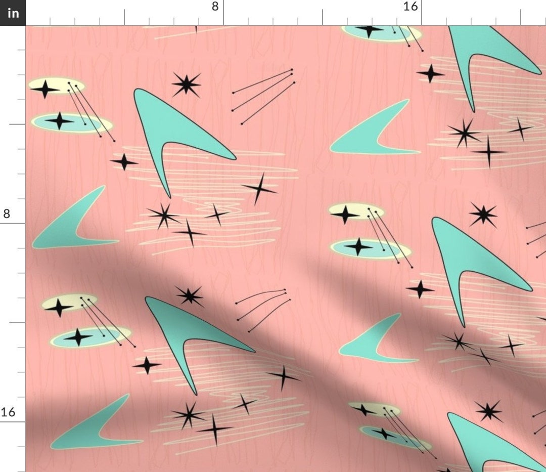 Mid Century Fabric Atomic Boomerang Starburst Pale Pink by Lillierioux ...