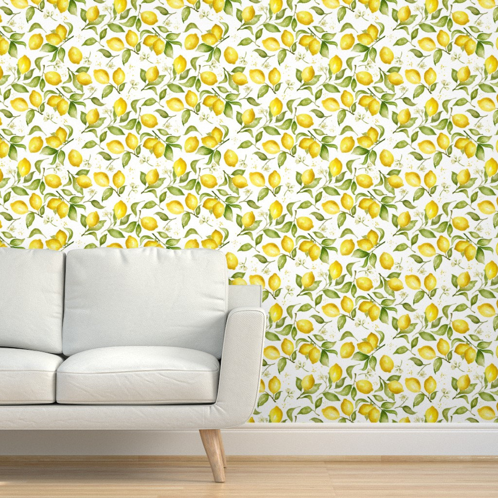 Lemon Wallpaper Lemon Blossoms by Laurapol Watercolor - Etsy
