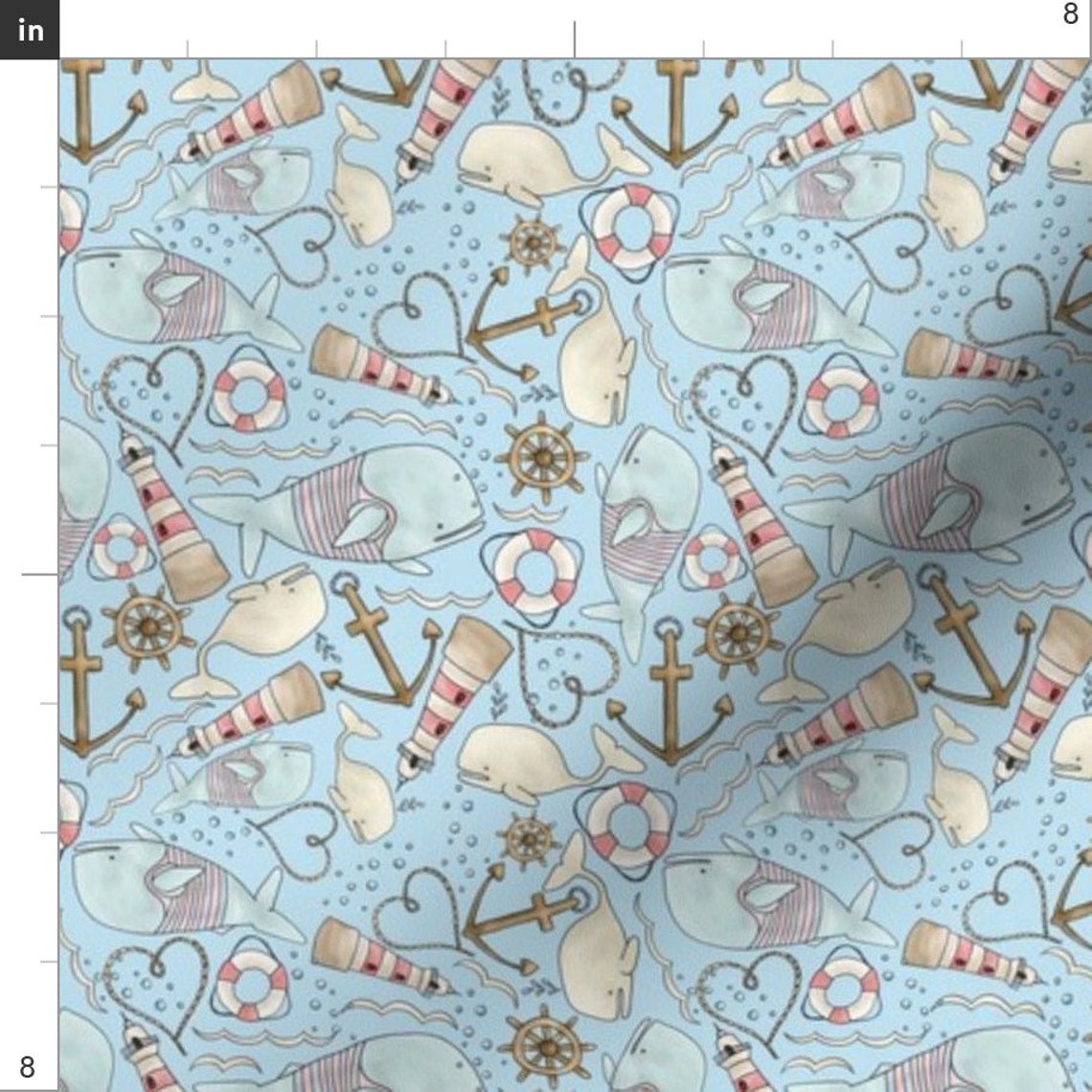 Nautical Fabric Nautical Print by Whimsymilieu Nautical - Etsy