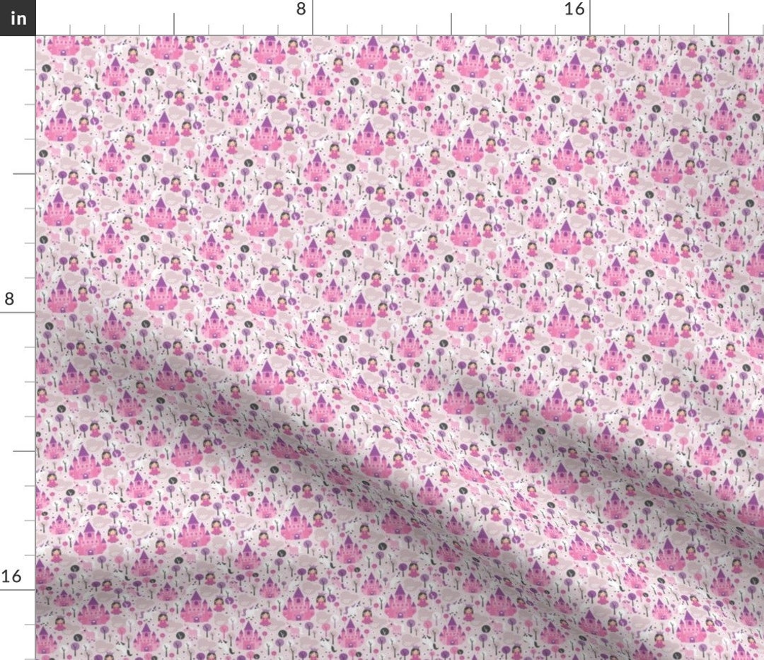 Princess Fabric Princess Unicorn and Fairy Land Castle Magical Print ...