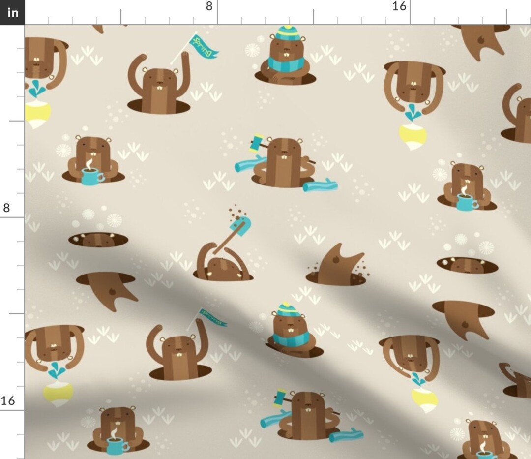 Groundhog Day Fabric Woodchucks Chuck Wood by Pinkowlet Spring ...